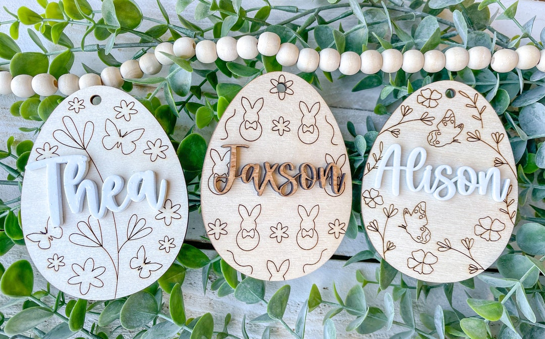 Wooden Easter Egg Shaped Gift Tag, Personalized Easter Gift Tag, Kids ...