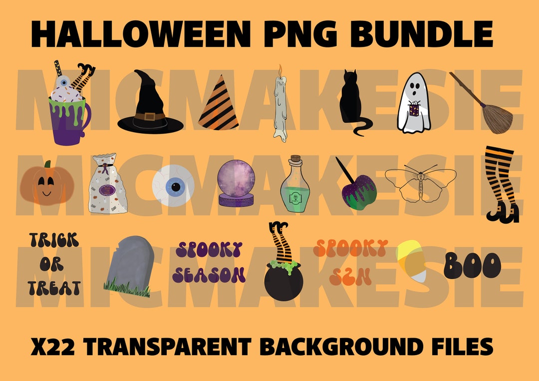 22 Hand Drawn Halloween PNG Bundle Spooky Season Png Ghost Pumpkin ...