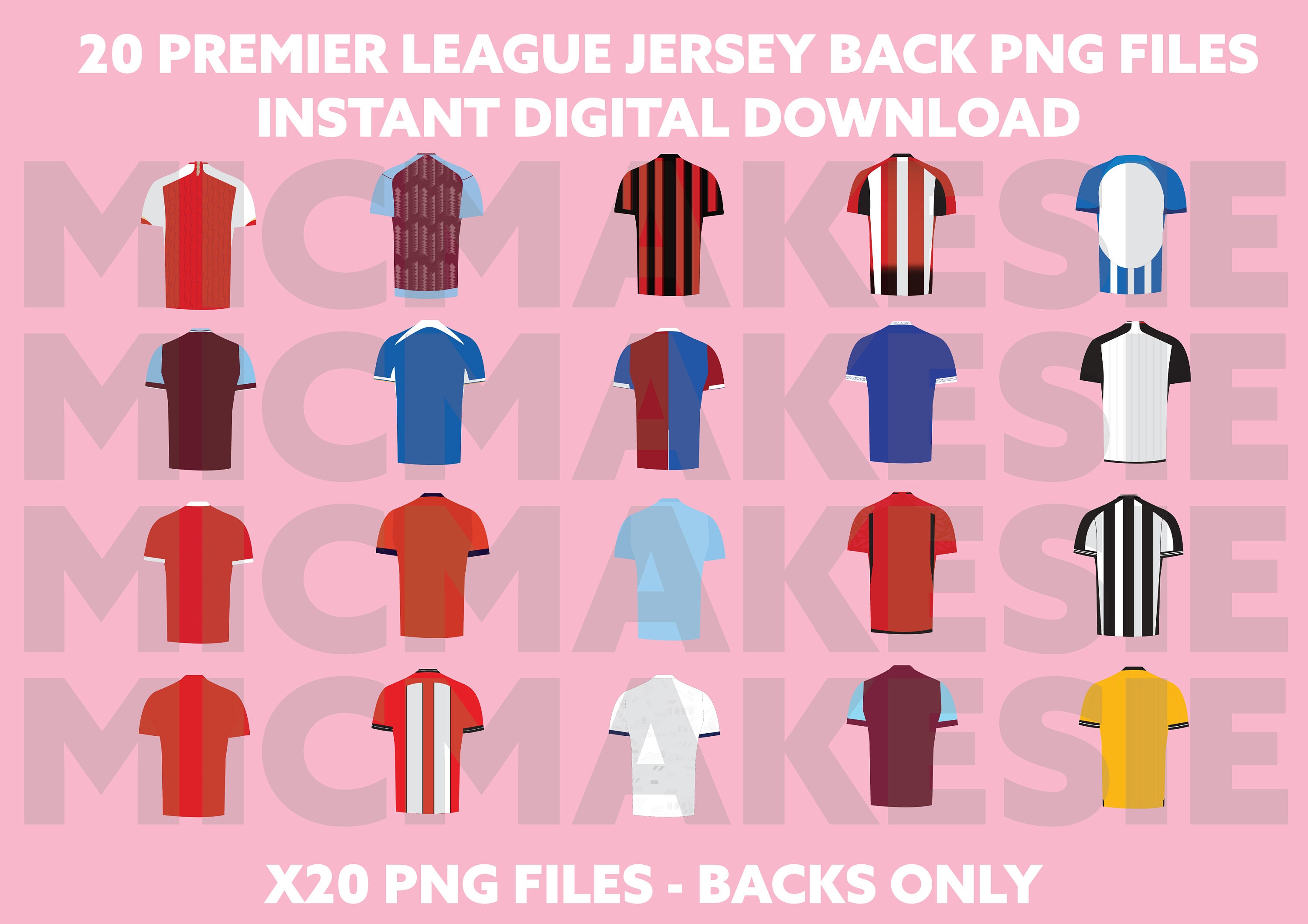 20 Premier League Jersey Backs 23/24 Kit Png, Instant Digital Download ...