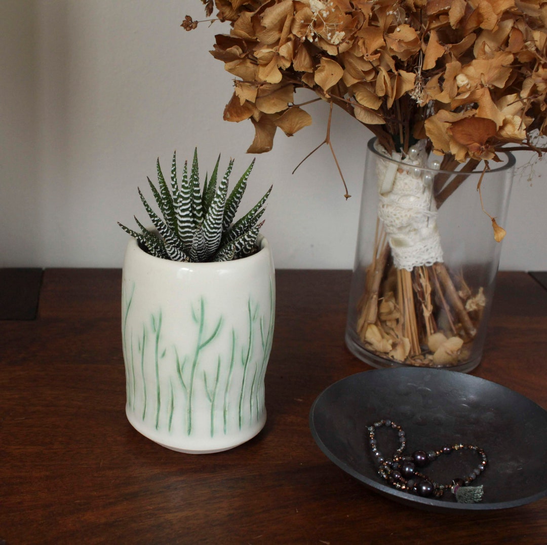 Forest From the Trees - Hand Thrown Pot With Custom Carving and Green ...