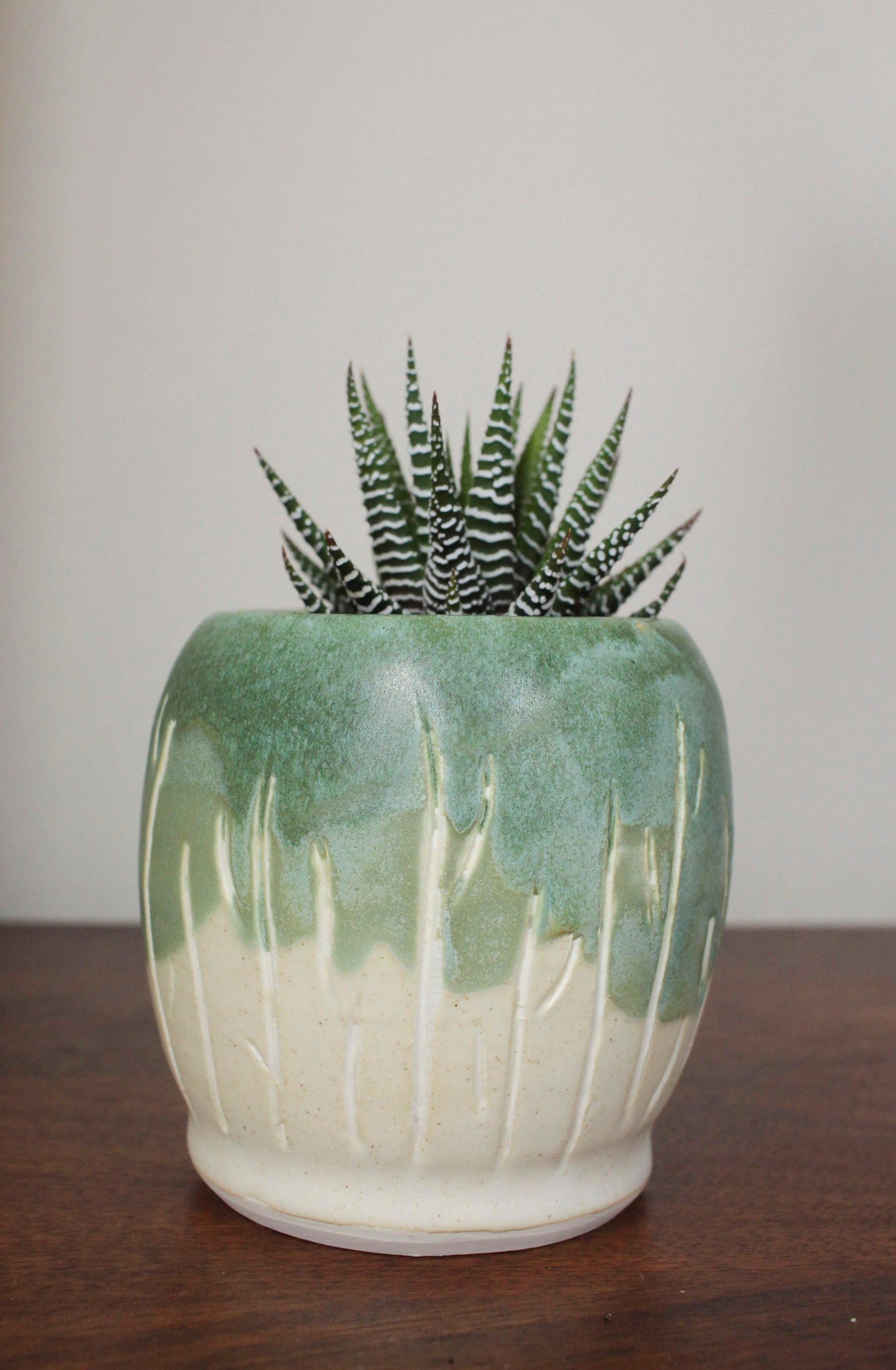 The Canopy - Hand Thrown Pot With Custom Carving and Green & Stony ...