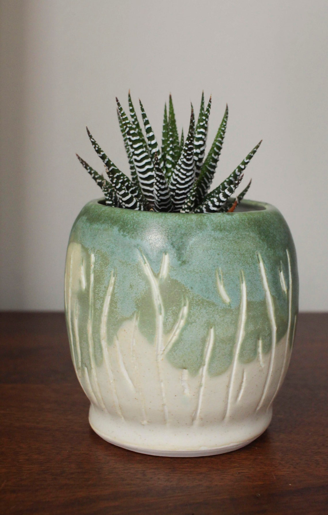 The Canopy - Hand Thrown Pot With Custom Carving and Green & Stony ...