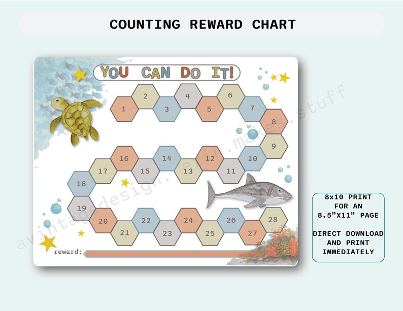 Printable Watercolor Turtle & Shark Under the Sea Counting Sticker ...