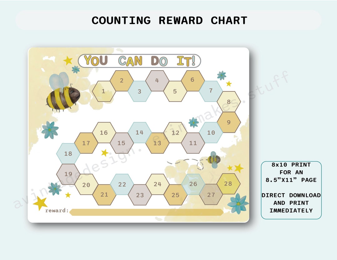 Printable Watercolor Bumblebee Counting Sticker Reward Chart - INSTANT ...