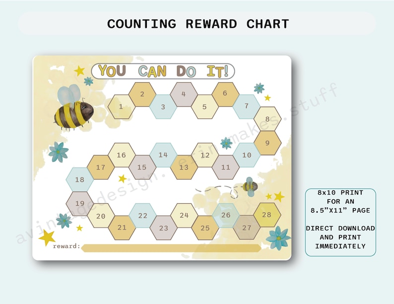 Printable Watercolor Bumblebee Counting Sticker Reward Chart INSTANT ...