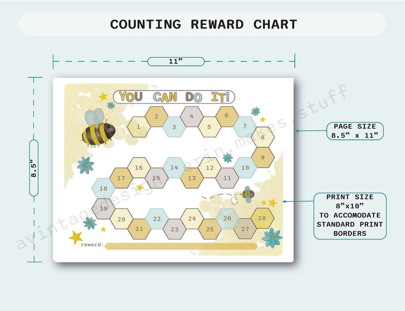 Printable Watercolor Bumblebee Counting Sticker Reward Chart - INSTANT ...
