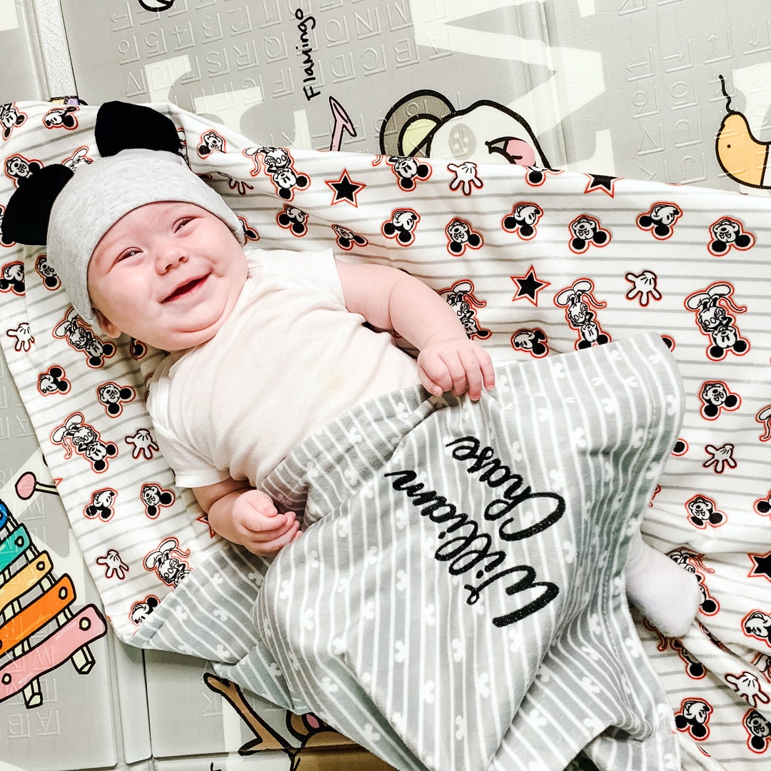 Personalized Disney Baby Blanket With Hat Mickey Mouse - Etsy