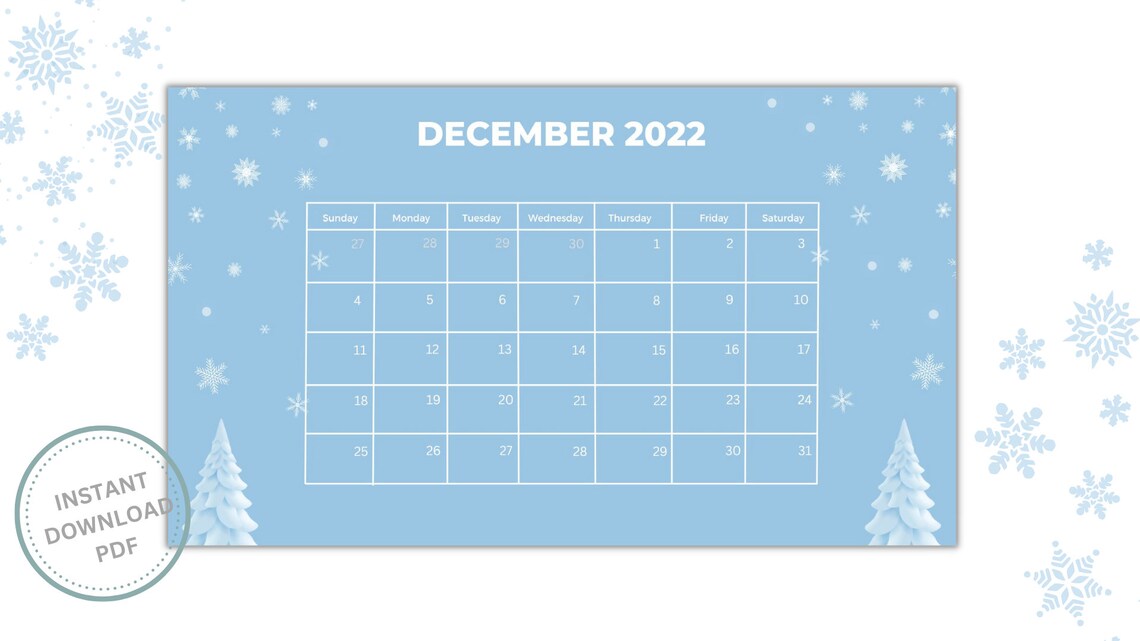 December Month 2022 - Printable Calendar PDF - Frosty Winter Theme ...