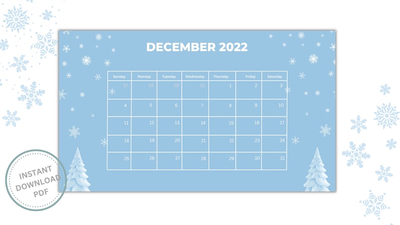 December Month 2022 - Printable Calendar PDF - Frosty Winter Theme ...
