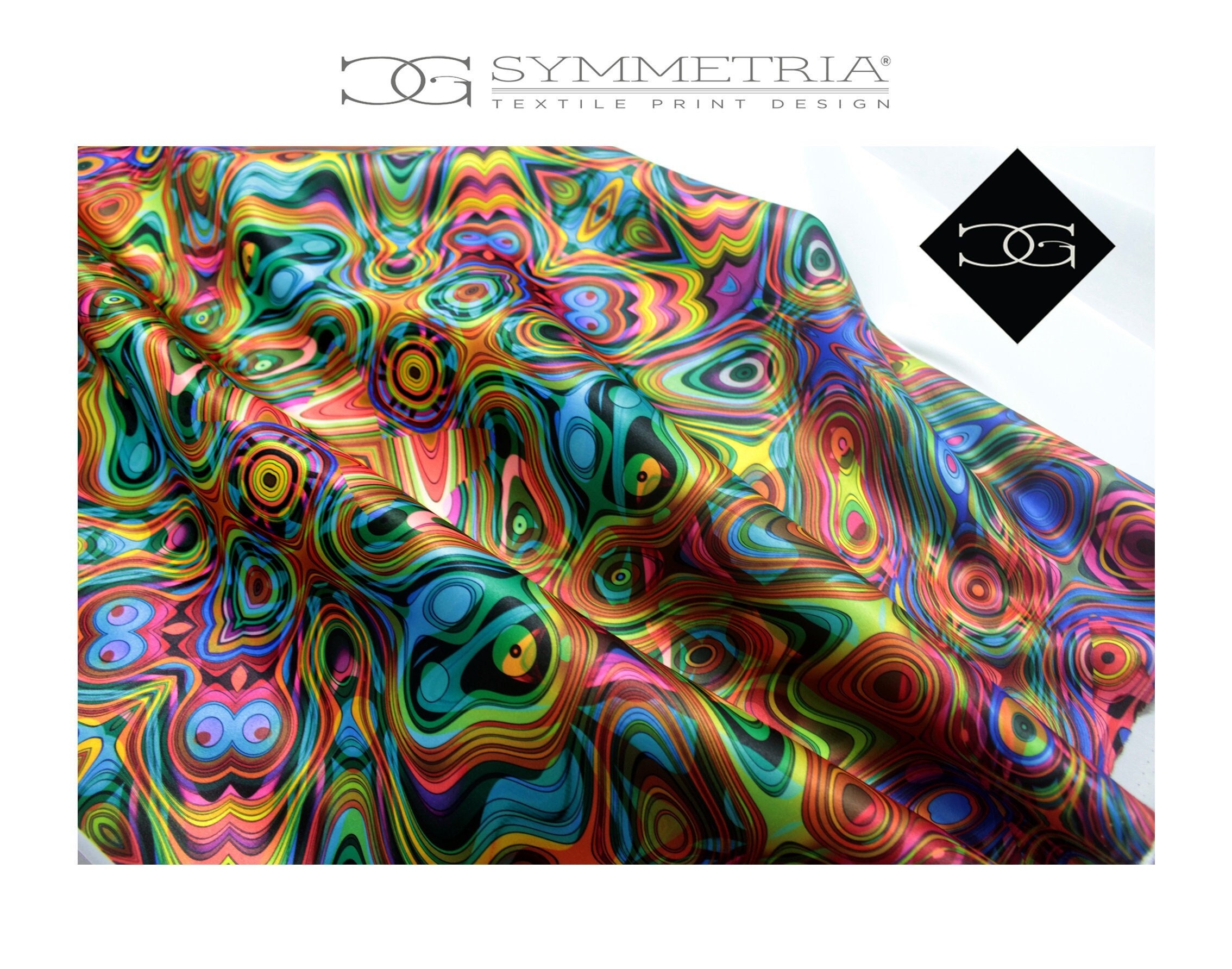 Colorful Psychedelic Trippy Upholstery Fabric, Artist Made 70s Groovy ...