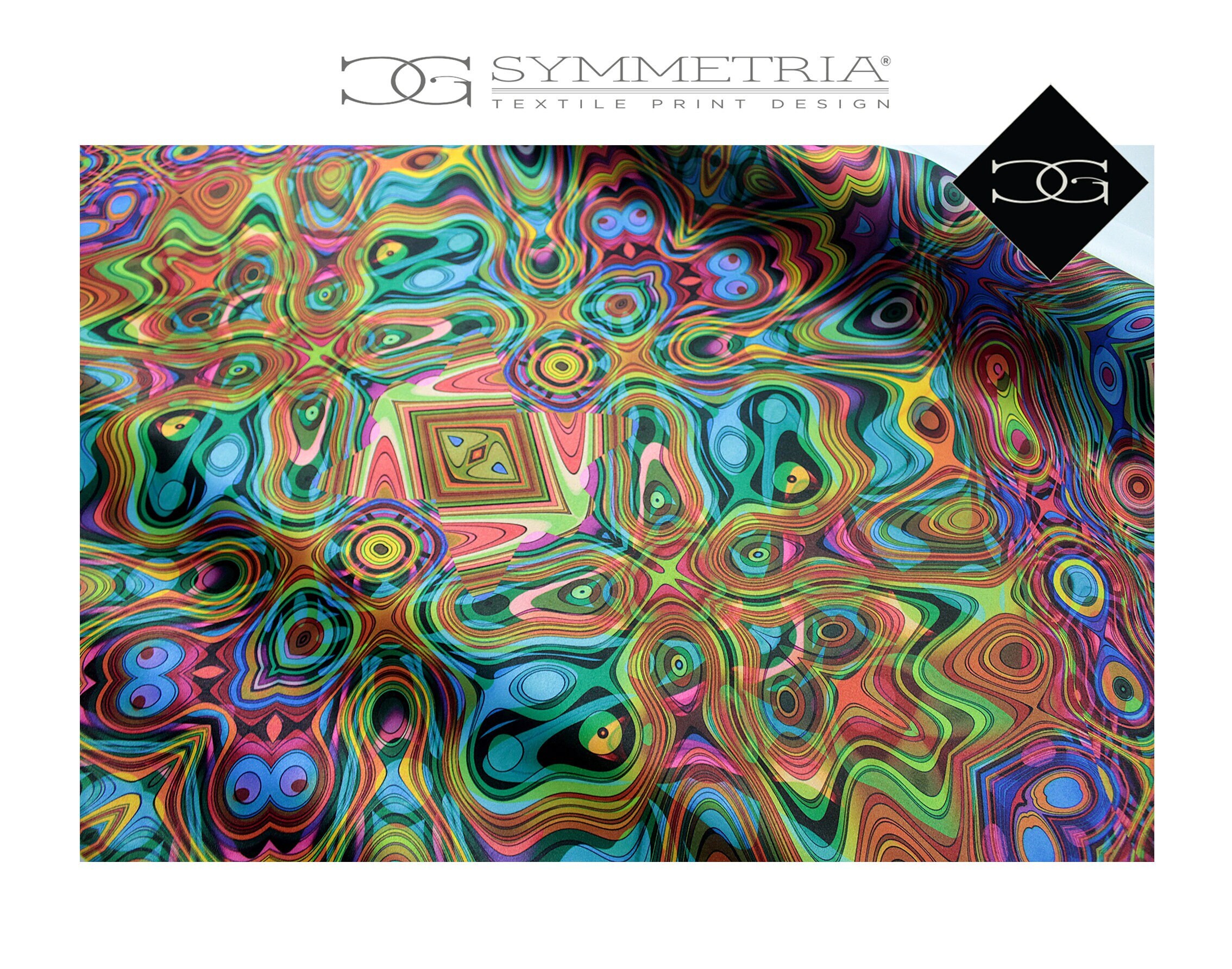 Colorful Psychedelic Trippy Upholstery Fabric, Artist Made 70s Groovy ...