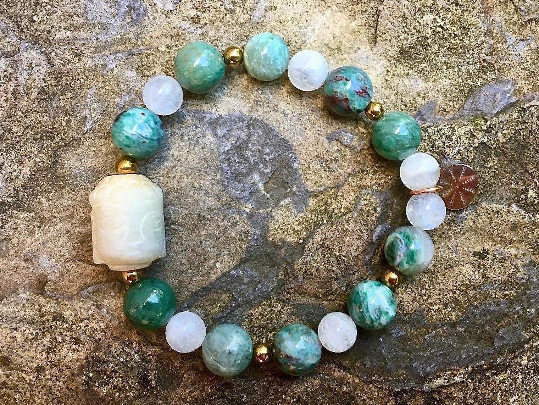 Moonstone Green Jasper Serpentine Jade Buddha Stretch Bracelet - Etsy