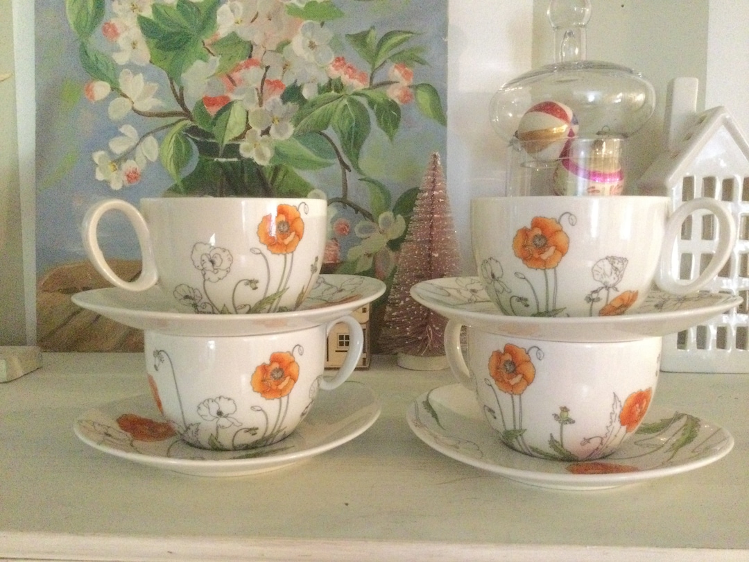 Papavero Poppy Royal Fine China Ultra Strong Teacups and Saucers - Etsy