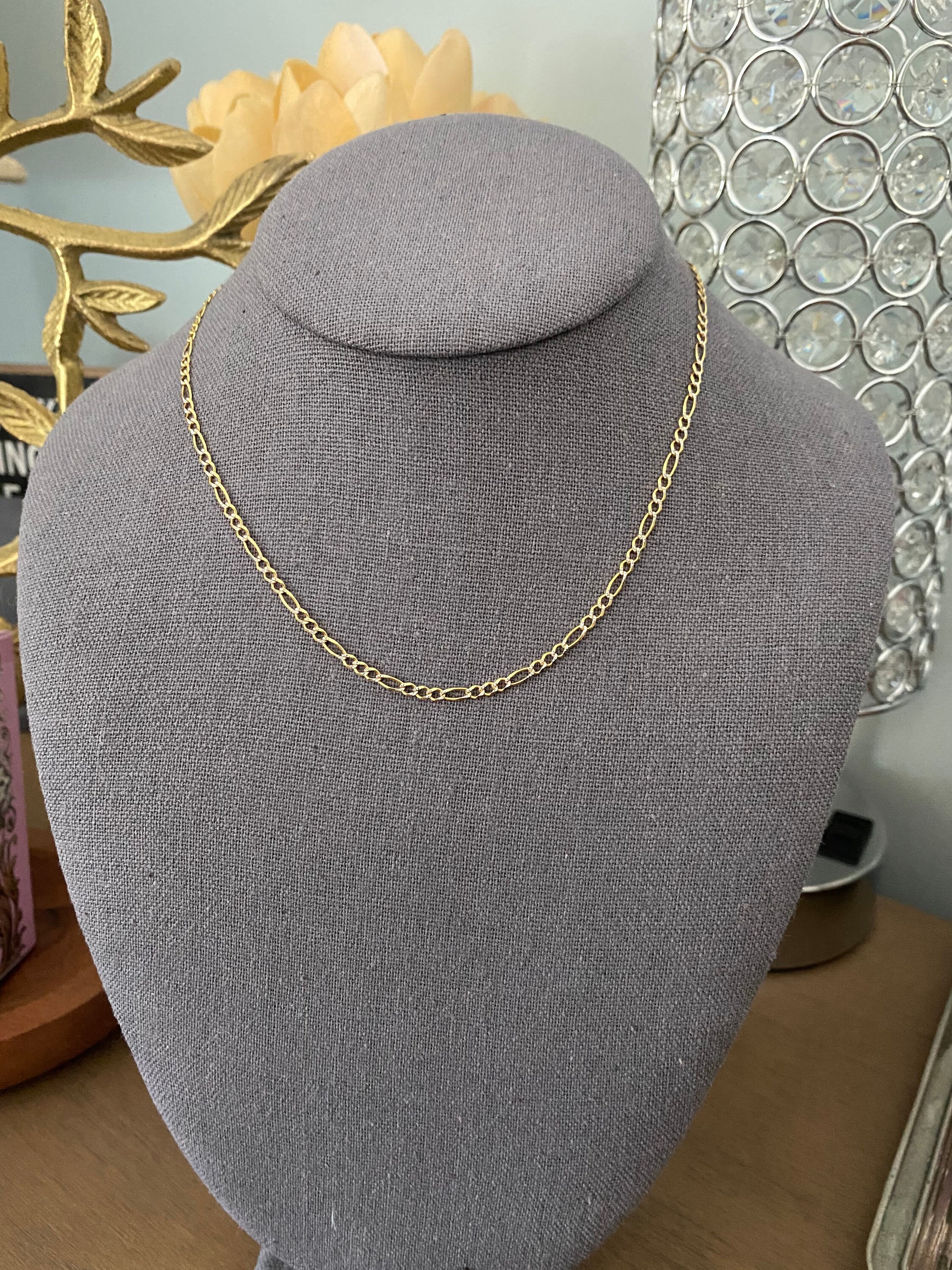 2.5mm 14k Yellow Gold Figaro White Pave Chain Necklace - Etsy