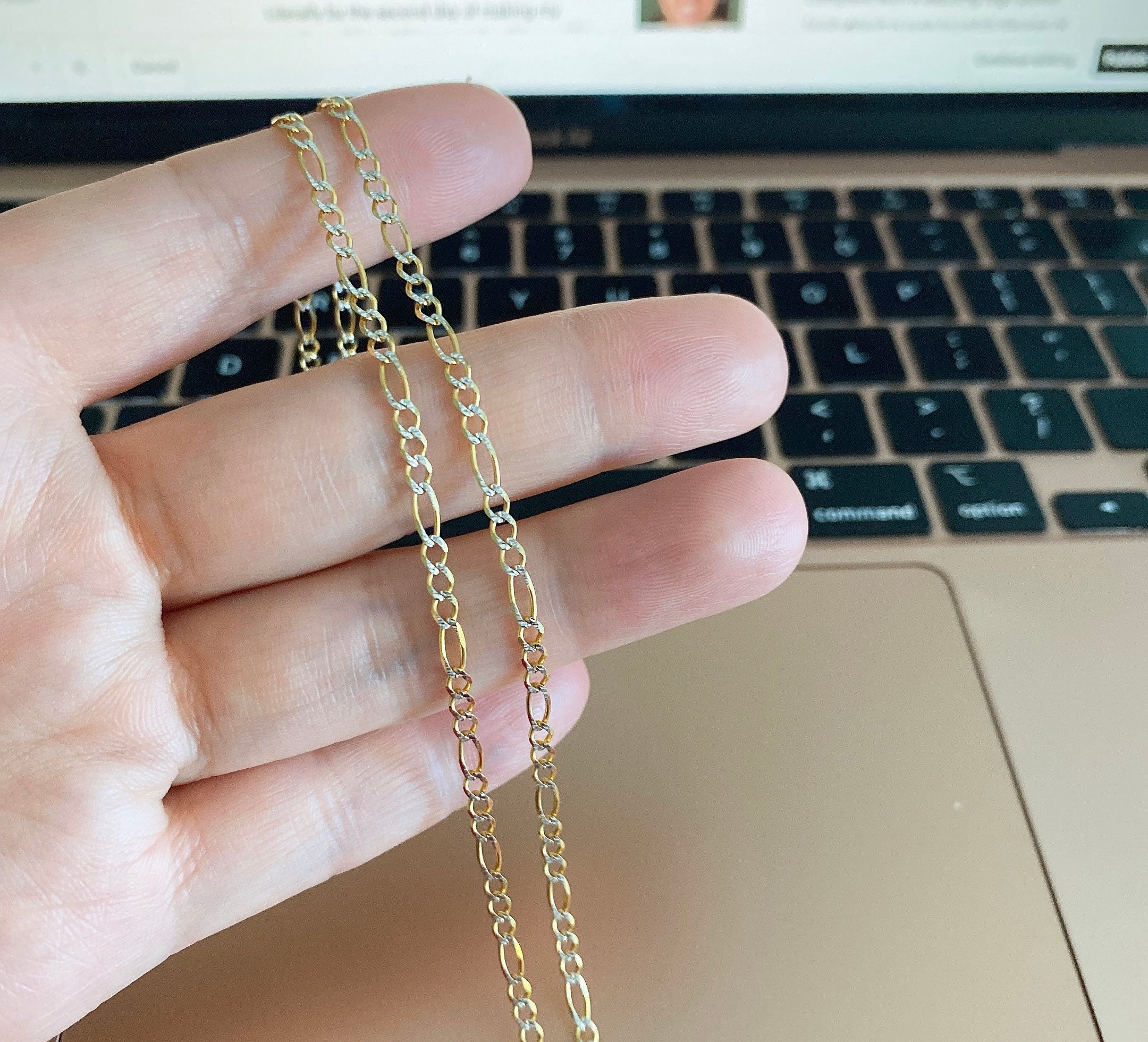 2.5mm 14k Yellow Gold Figaro White Pave Chain Necklace - Etsy
