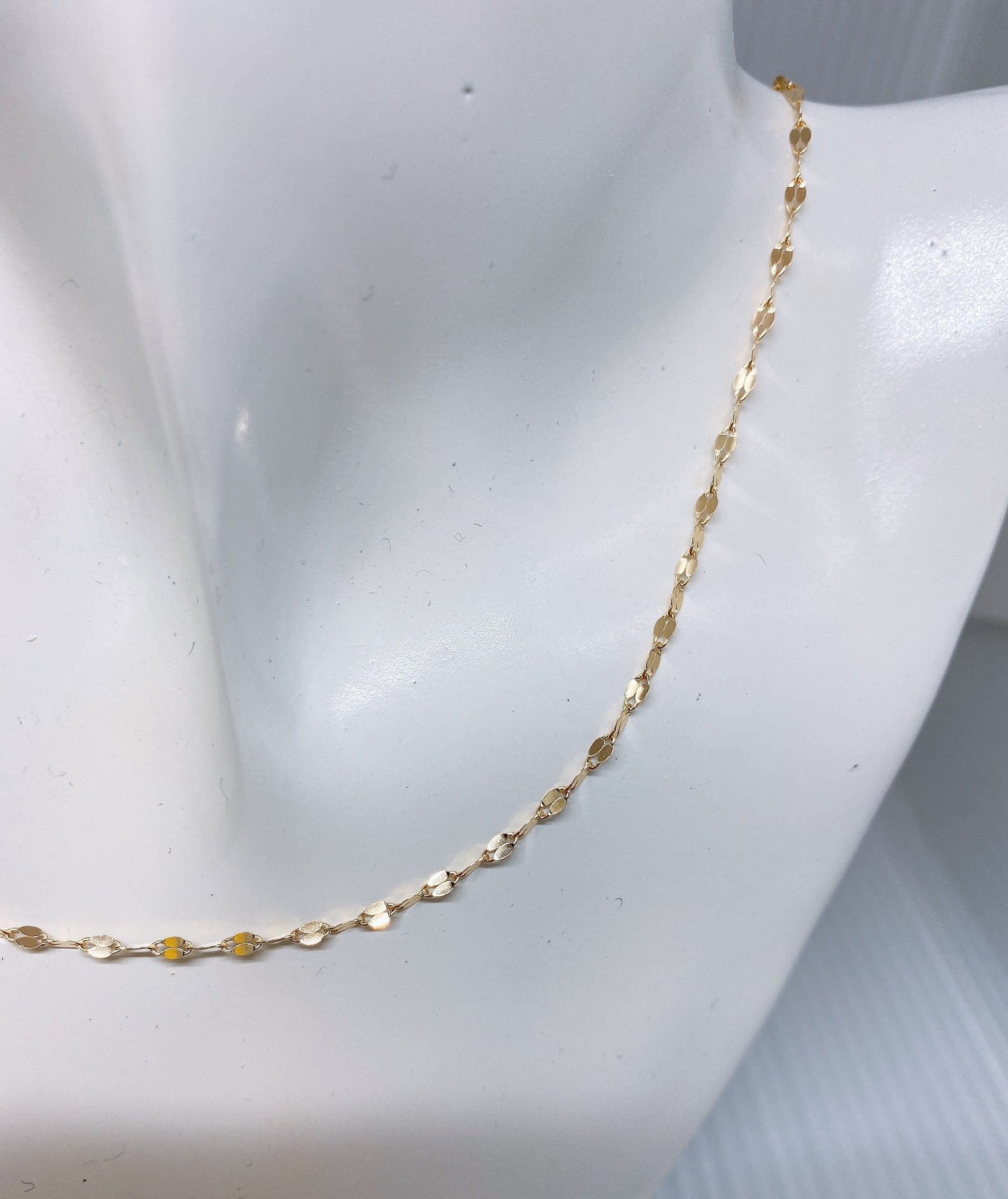 2mm 14K Yellow Gold Flat Mirror Link Chain Necklace | Etsy