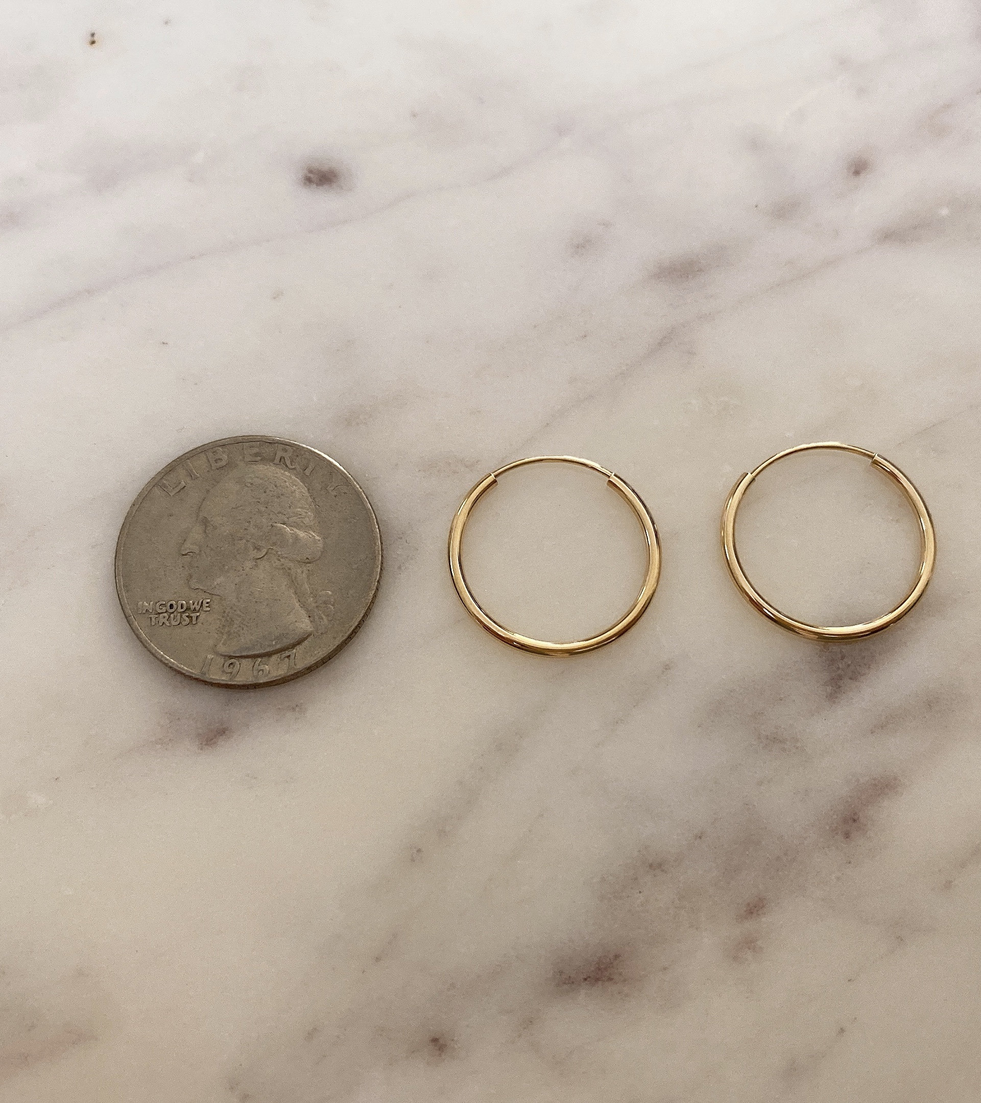14K Yellow Gold Polished Endless Small Hoop Earrings | Etsy