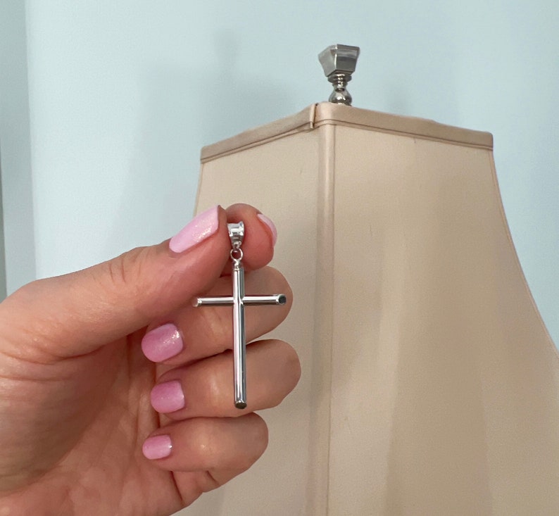 14k White Gold Medium Cross Pendant With Slanted Edges - Etsy