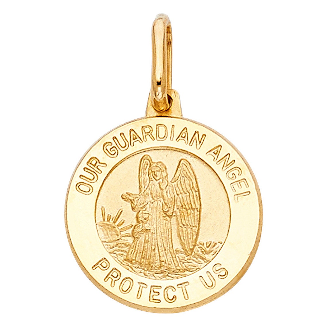 14K Yellow Gold Guardian Angel Pendant - Etsy