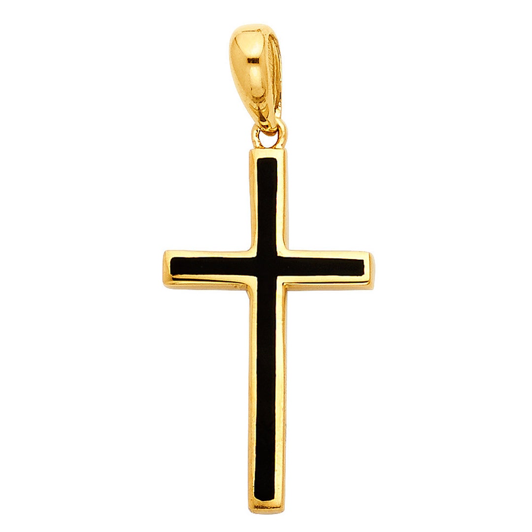 14k Yellow Gold Religious Cross With Black Enamel Pendant - Etsy