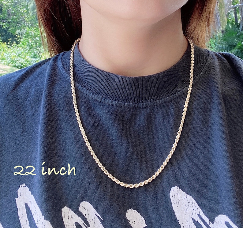 3mm 14k Yellow Gold Hollow Rope Chain Necklace | Etsy