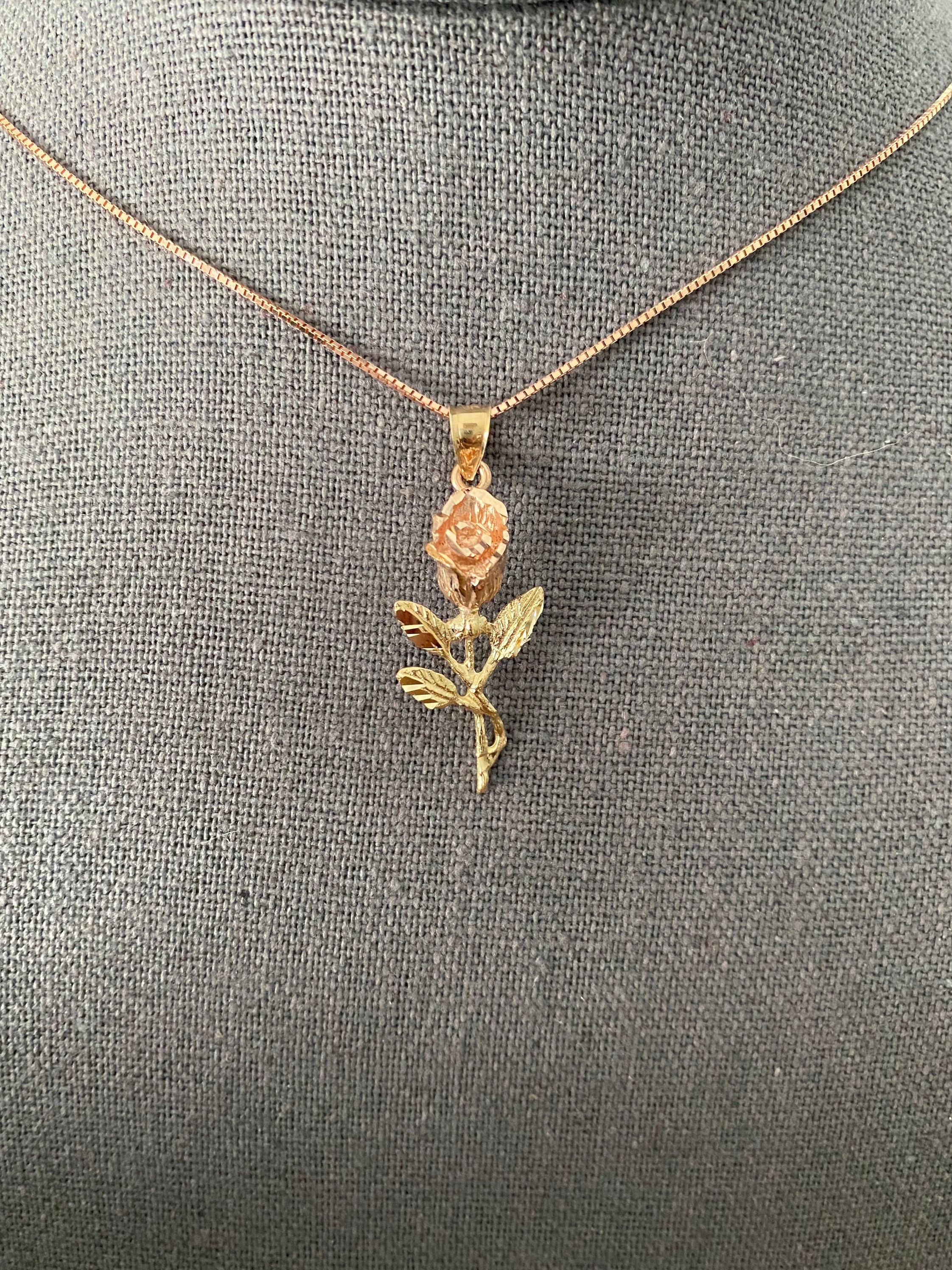 14K Two Tone Rose Pendant | Etsy