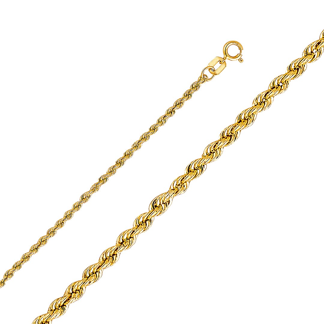 2mm 14k Yellow Gold Hollow Rope Chain Necklace - Etsy