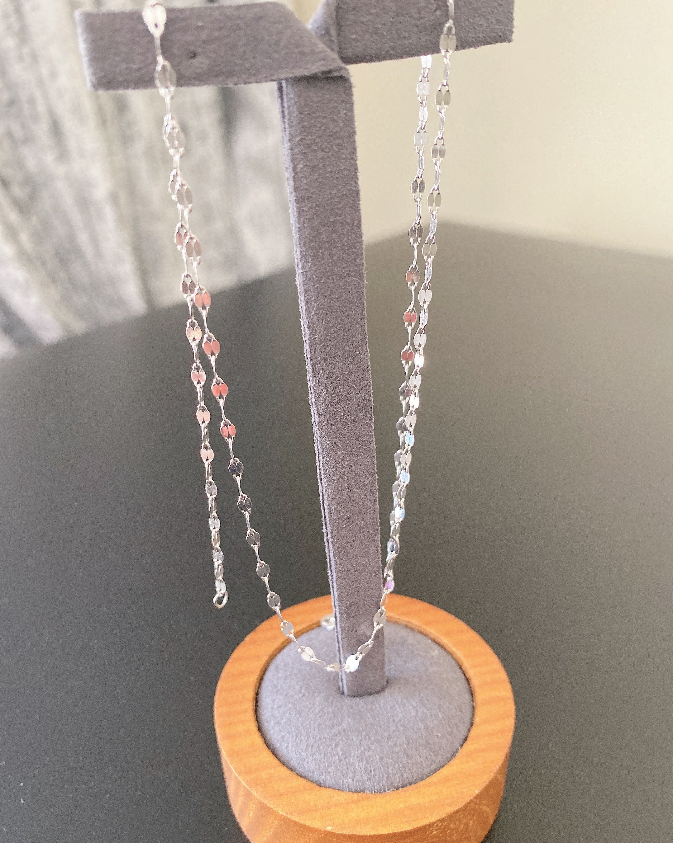 2mm 14K White Gold Flat Mirror Link Chain Necklace - Etsy