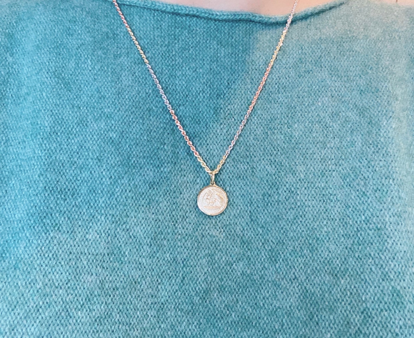 14K Yellow Gold Baptism Pendant - Etsy