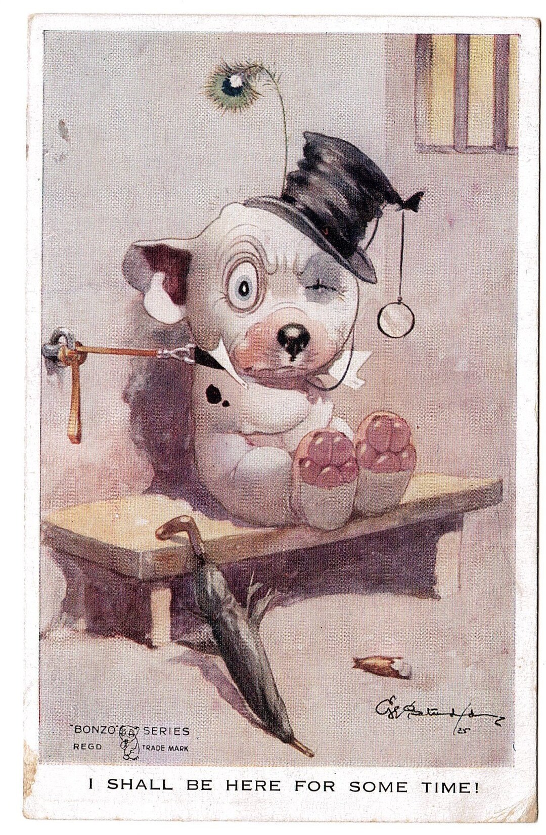 Vintage Post Card Bonzo the Dog - I Shall Be Here for Some Time - Etsy
