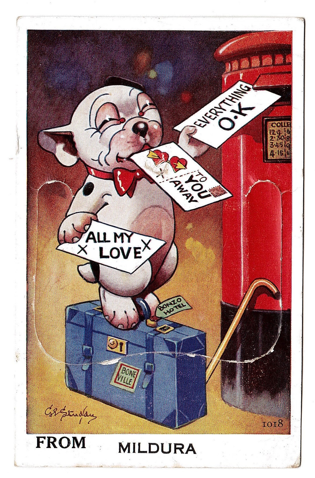 Vintage Post Card Bonzo the Dog - From Mildura - Etsy