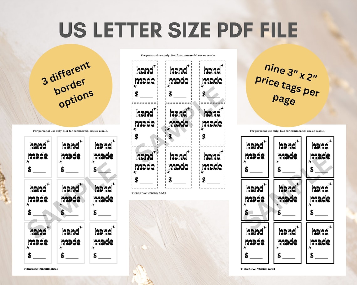 Printable Price Tag, Digital PDF Craft Fair Price Tags, Printable ...