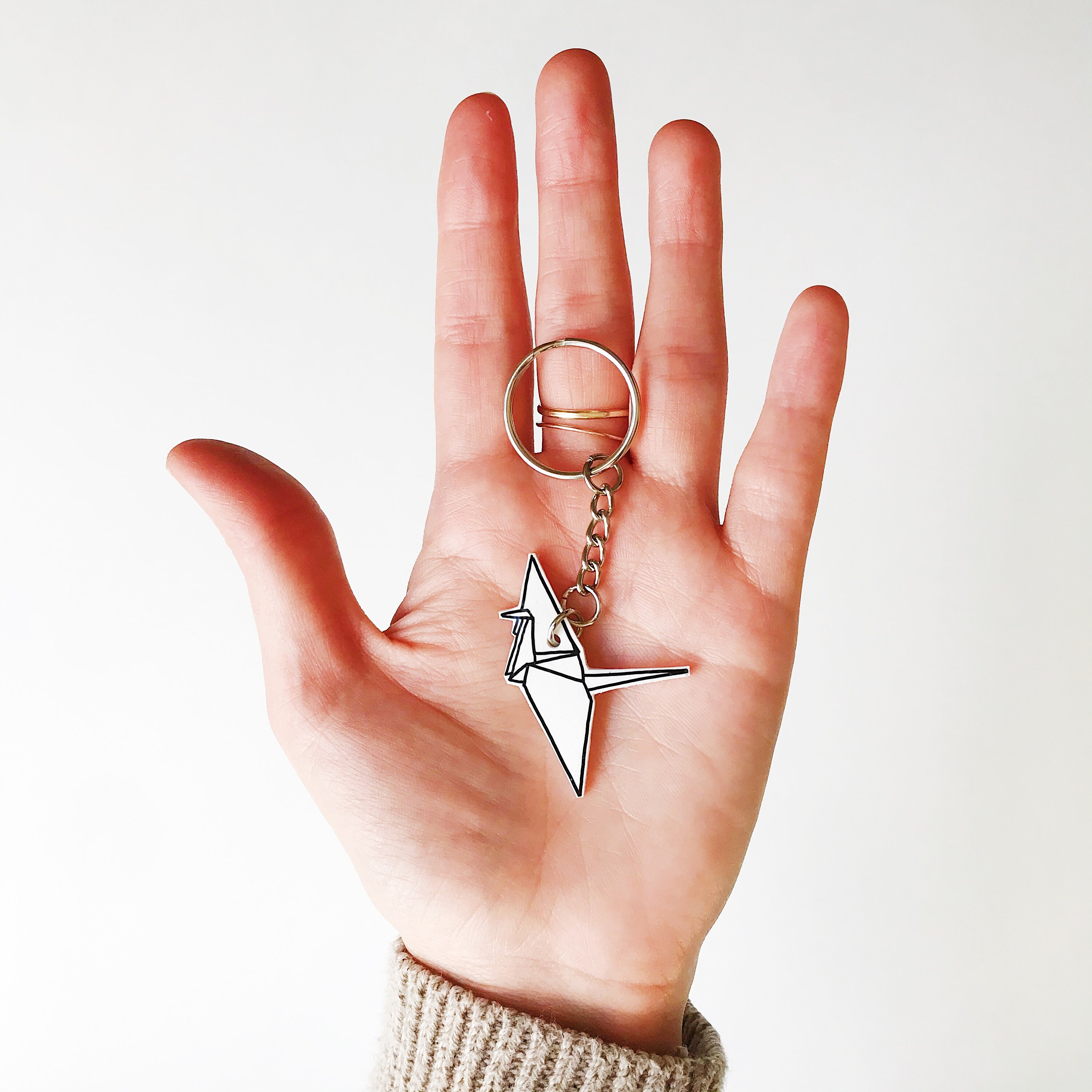 Paper Crane Keychain | Hand Drawn Origami Crane Shrinky Dink Plastic ...