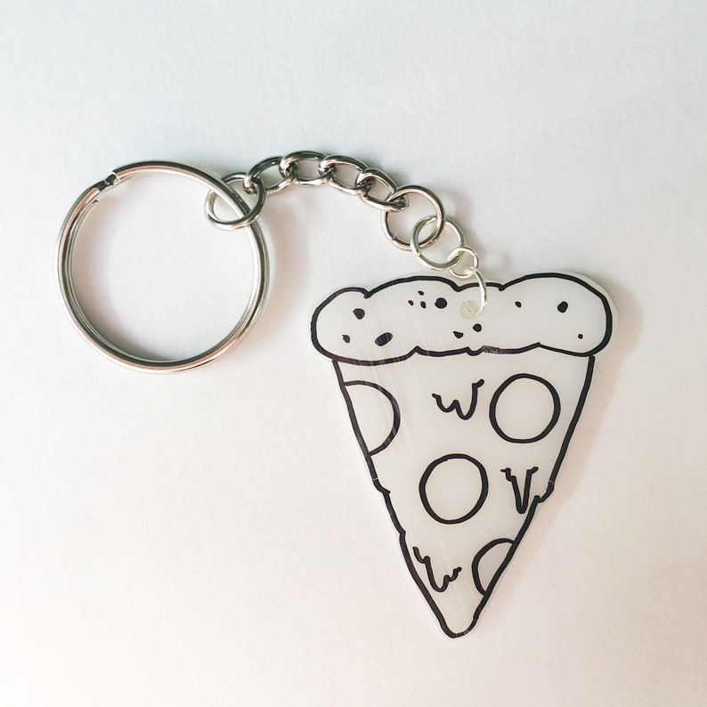 Pepperoni Pizza Keychain | Hand Drawn Pizza Slice Shrinky Dink Plastic ...