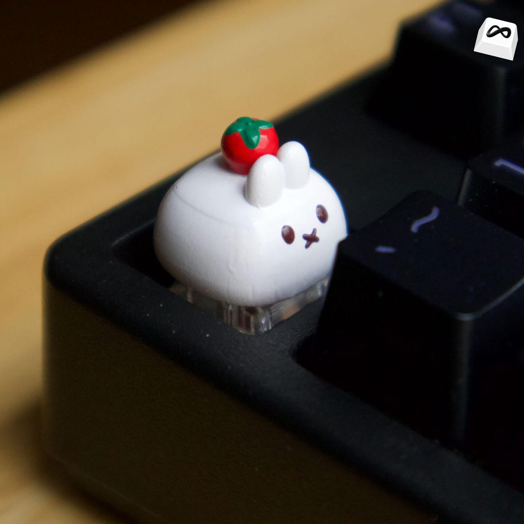 Cute Bunny Tomato Artisan Keycap – Handmade Resin Rabbit Keycap for ...