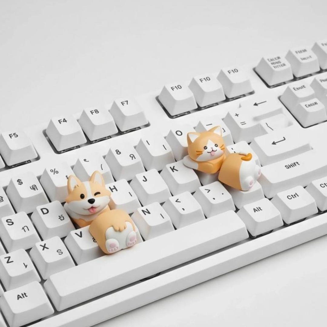 Corgi & Cat Artisan Keycap Set | Cute Dog and Cat Combo Keycaps | Resin ...
