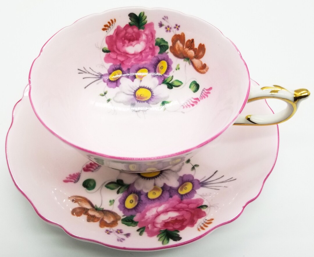 Paragon Antique Double Warrant Teacup and Saucer With Pink Cabbage ...