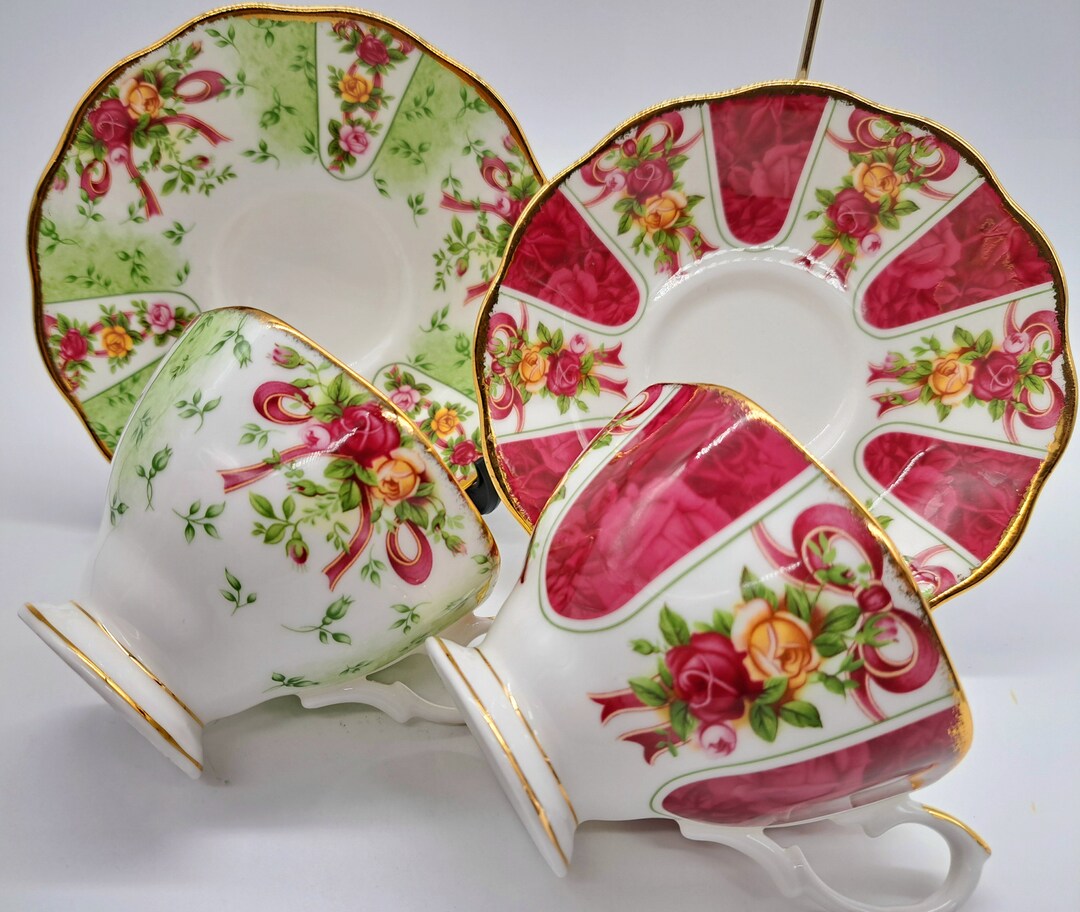 Royal Albert Ruby Celebration Teacup and Saucer - Green & Ruby Damask ...