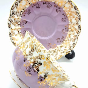 Royal Albert Cascade Series Lilac Gold Teacup and Saucer Heavy Gold ...
