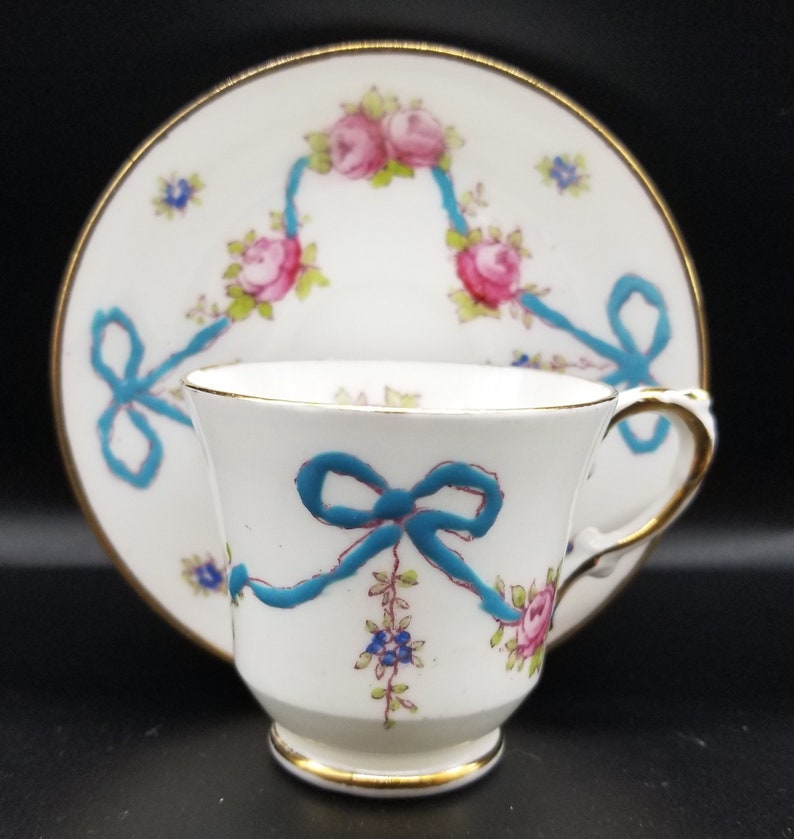 Crown Staffordshire Small Teacup and Saucer Bows Ribbons and - Etsy