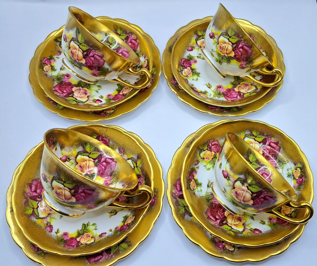 Royal Chelsea Golden Rose Tea Cup Trio: Bone China With Gold Trim - Etsy