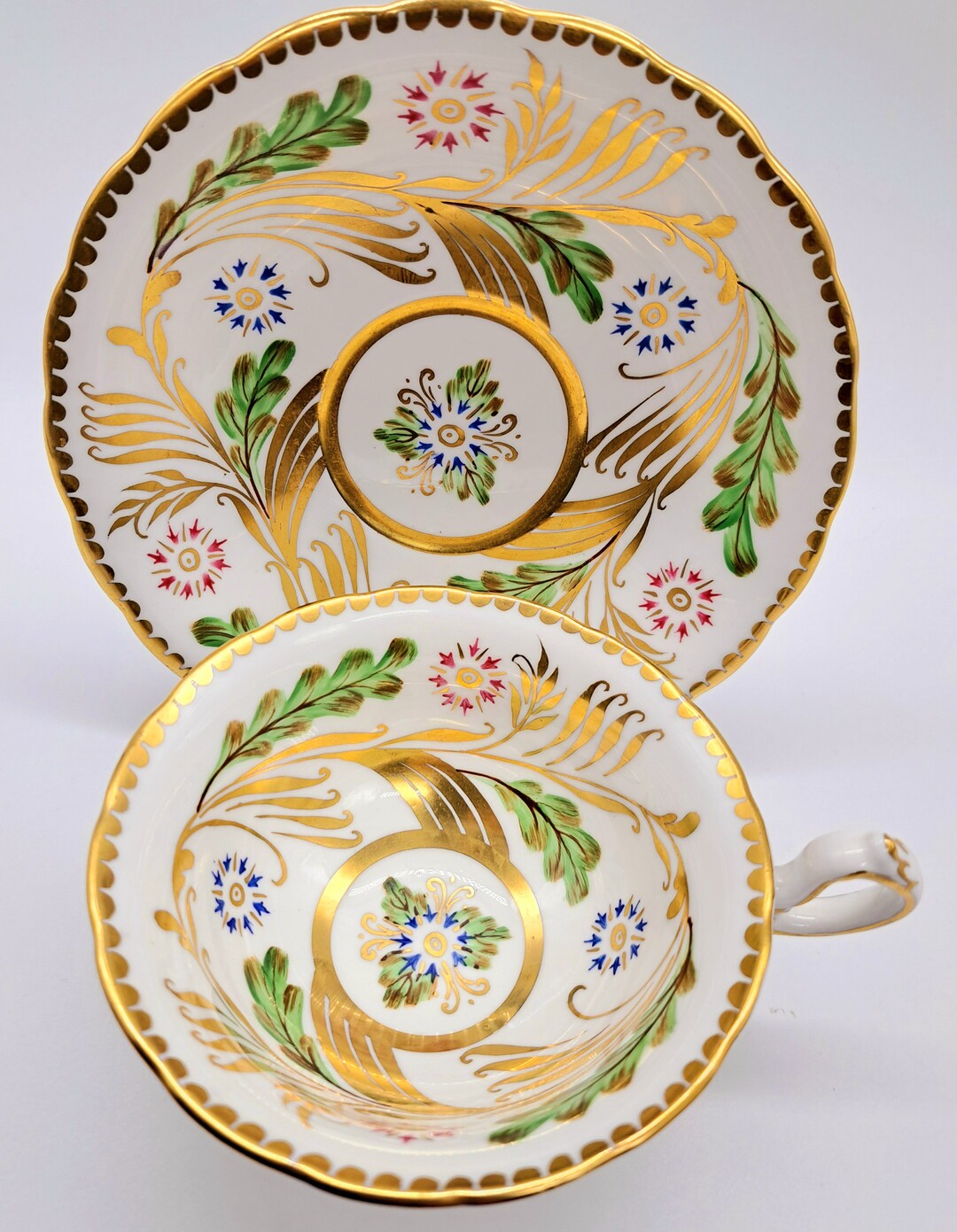 Vintage Royal Chelsea Tea Cup With Hand Painted Gold and Green Leaves ...