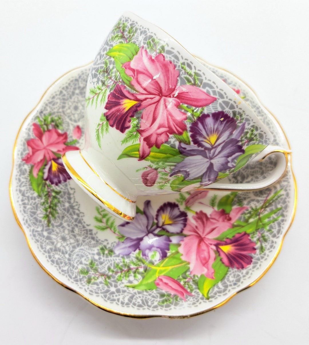Queen Anne Teacup and Saucer “nottingham Lace” Pattern With Pink and ...