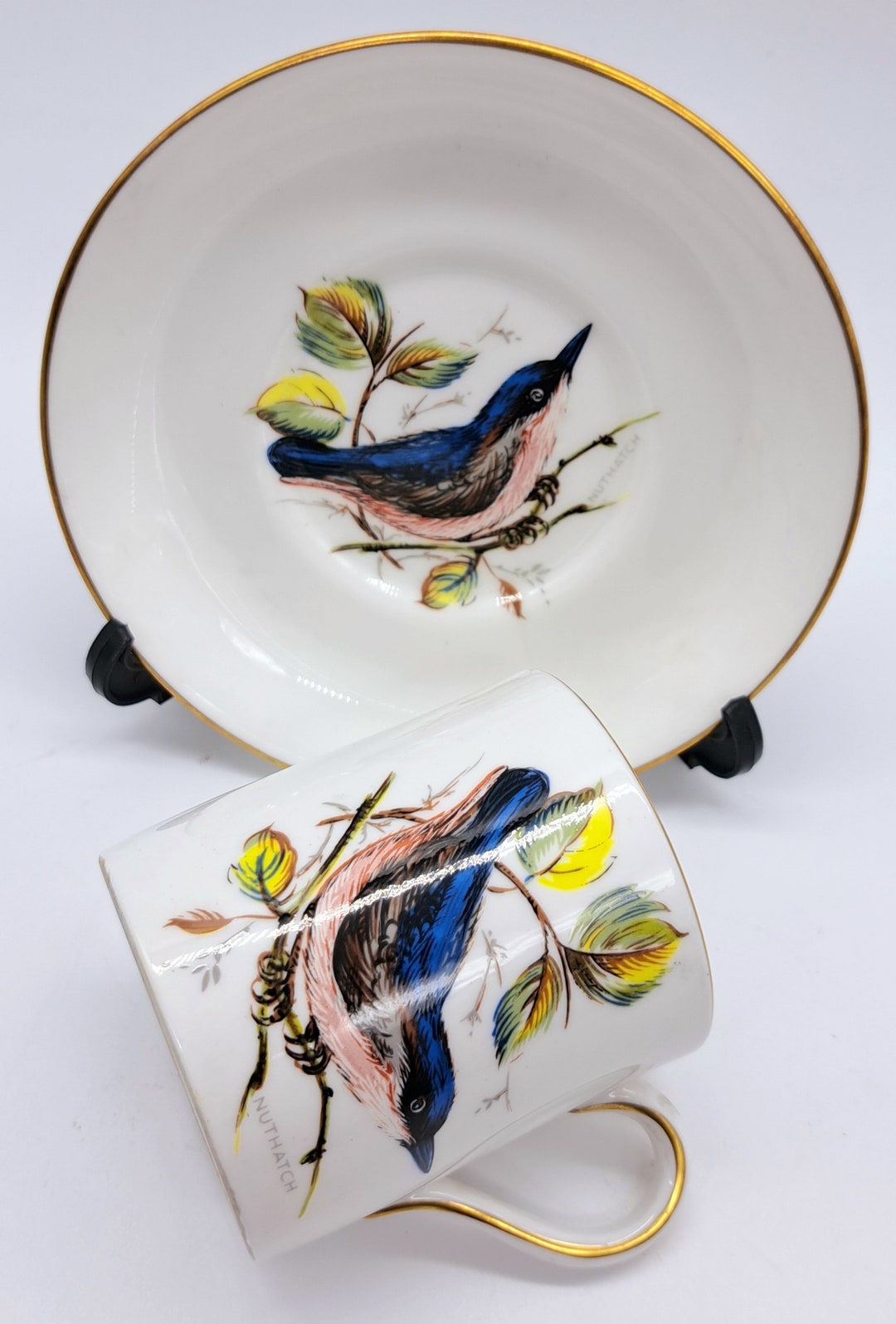 Spode Hammersley Bone China Birds Demittase Cup & Saucer "nuthatch ...