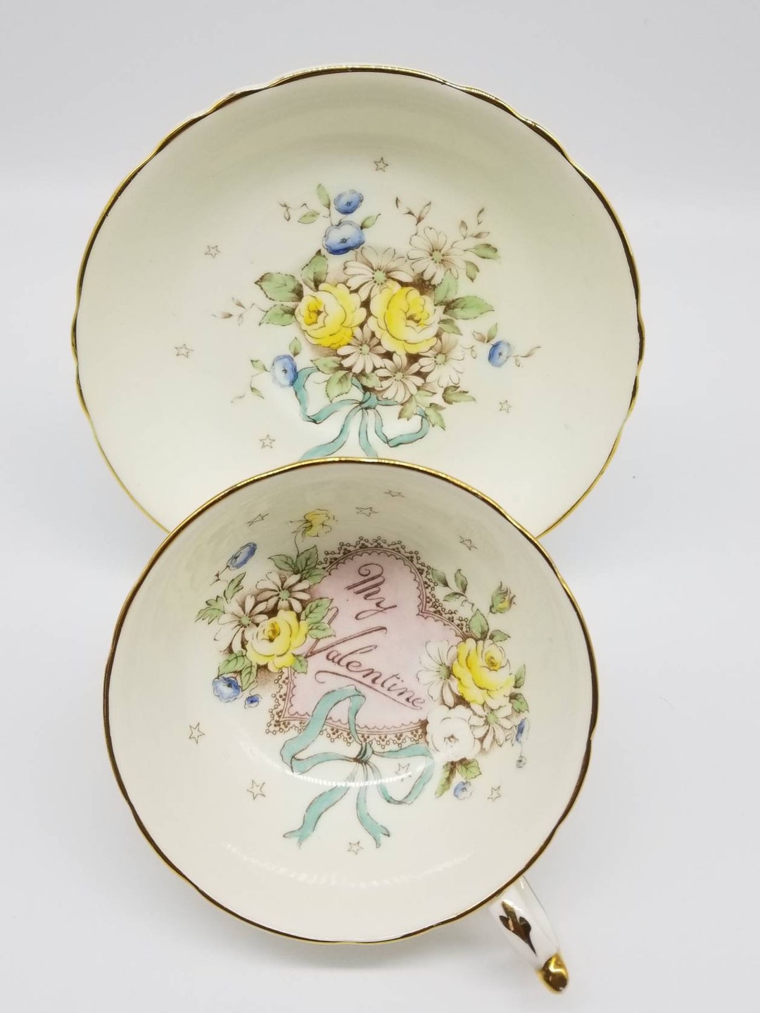 Paragon "my Valentine" Teacup and Saucer With Heart, Florals, Bows ...