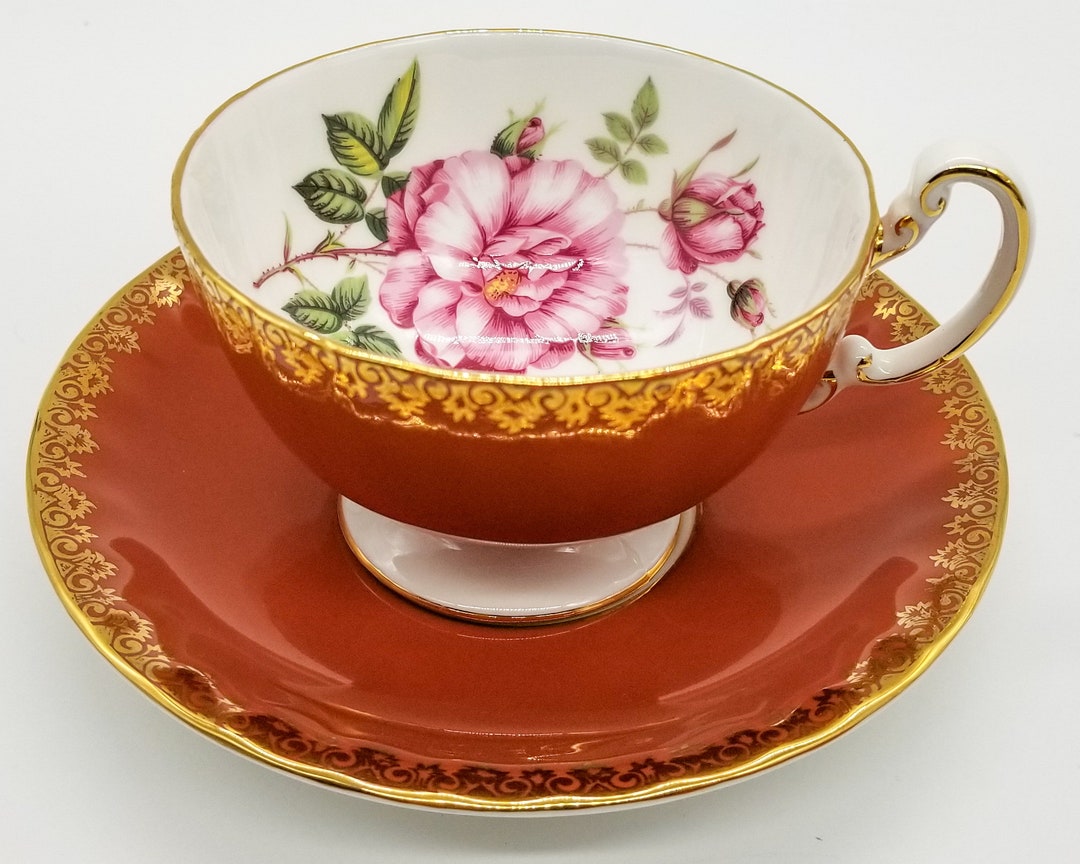 Aynsley Red Color Teacup and Saucer With Flower,made in England - Etsy
