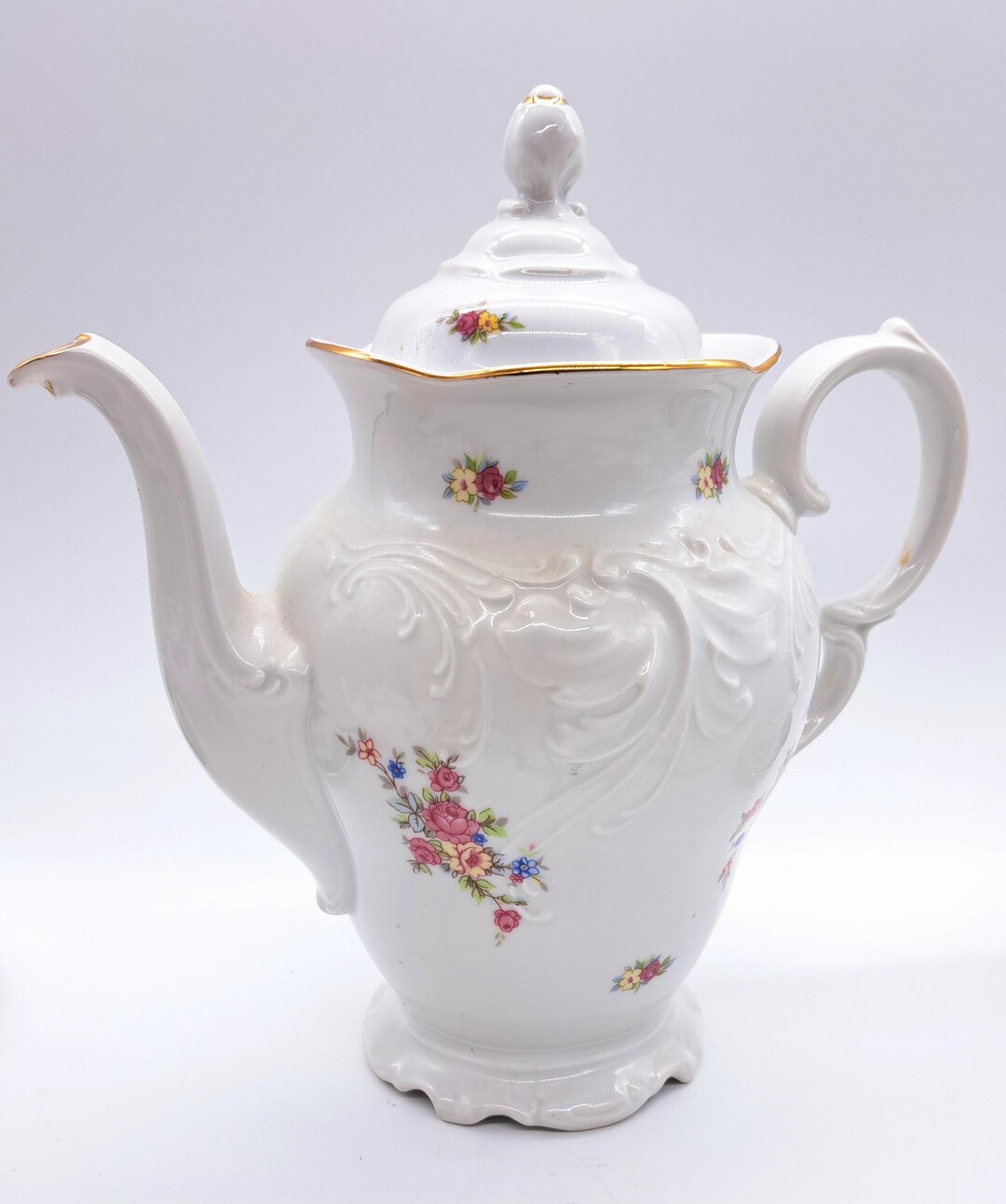 Wawel Made in Poland Coffee Pot / Teapot , White With Flowers , Gold ...
