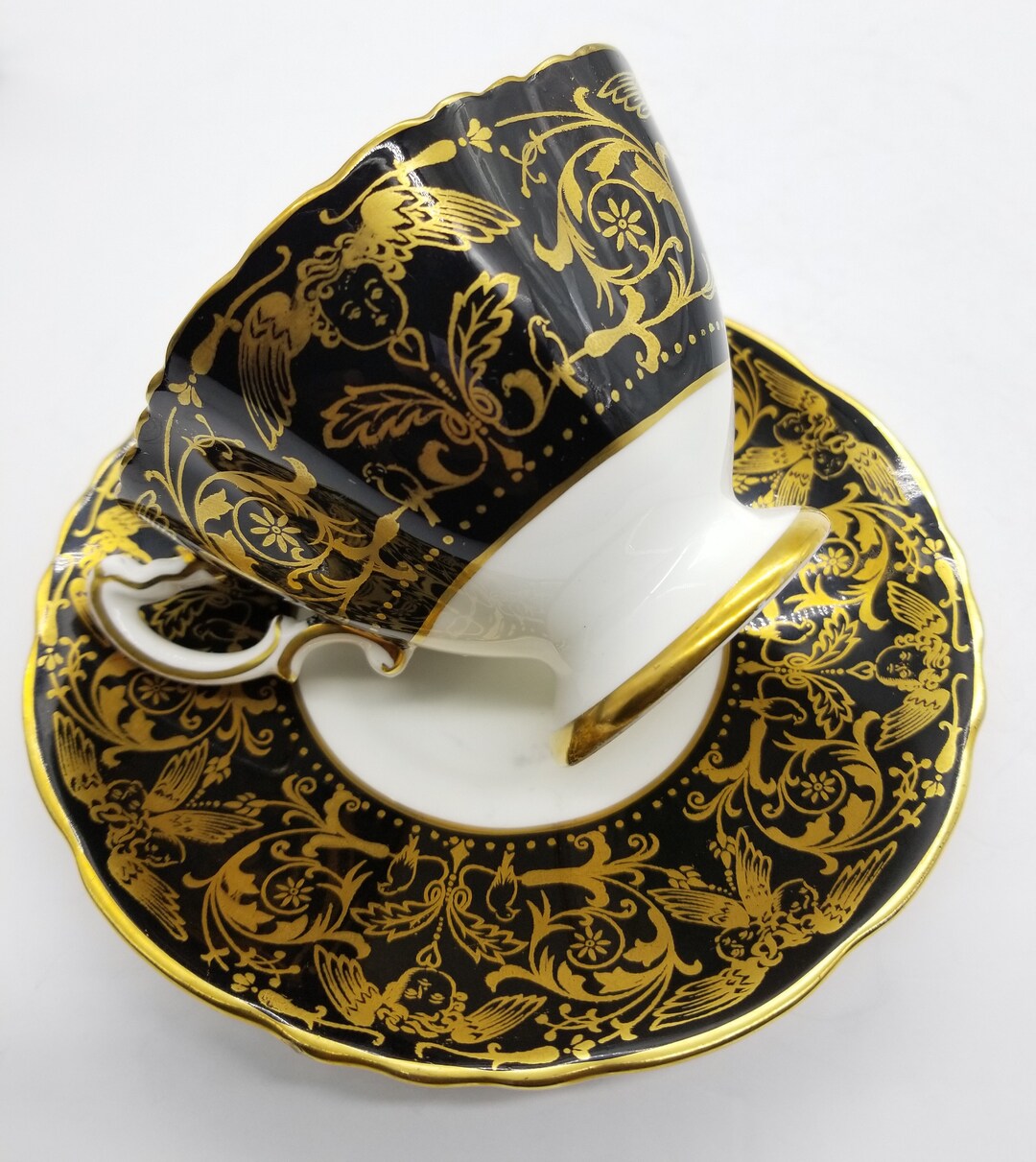 Rare Hammersley Teacup and Saucer , Oriental Pattern , Black and Gold ...