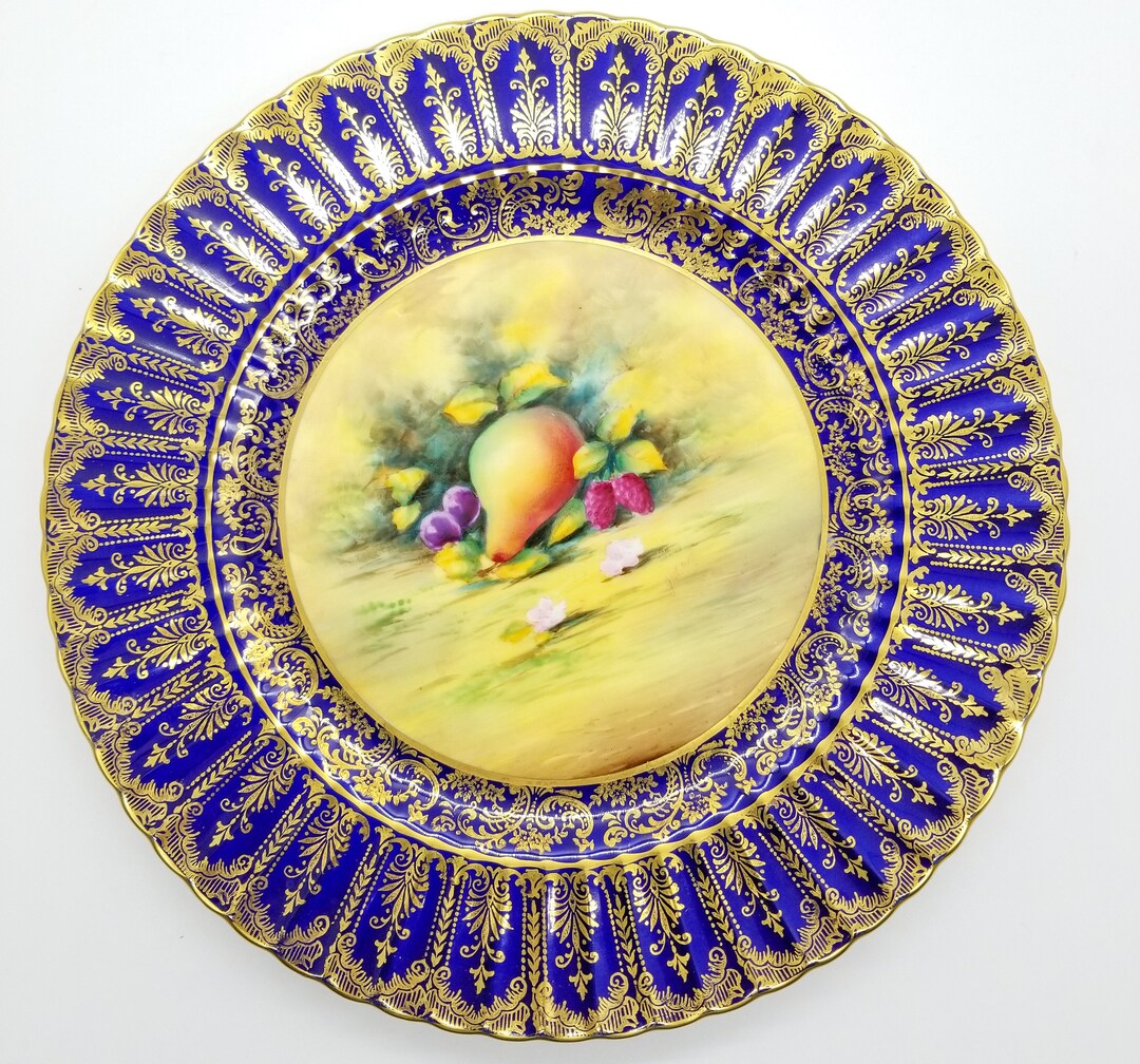 Rare Cobalt Blue Paragon Harvest Pattern Golden Cabinet Plate Signed by ...