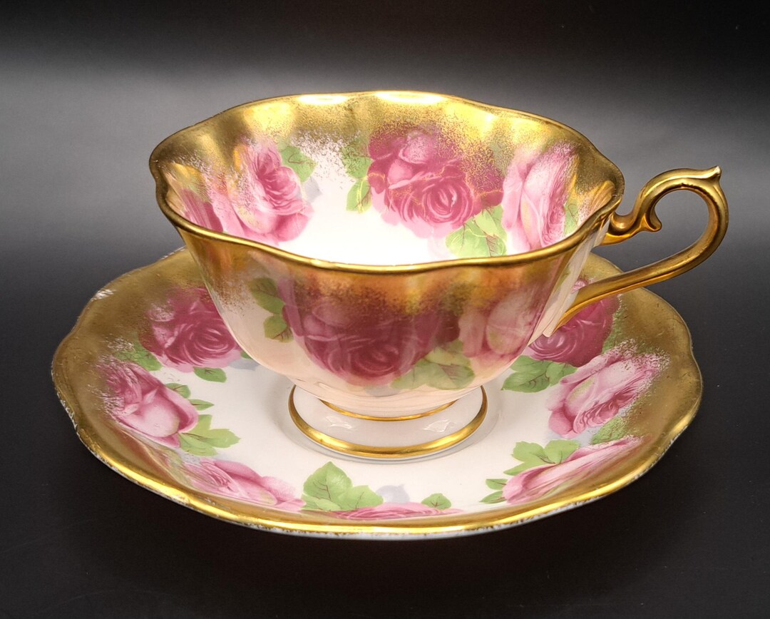 Royal Albert Avon Teacup and Saucer: Heavy Gold, Cabbage Rose - Etsy